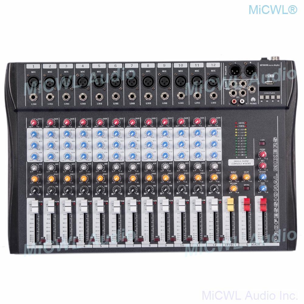 MiCWL Audio Mixer 12 Channel Microphone Mixing Console 48V USB Stage B
